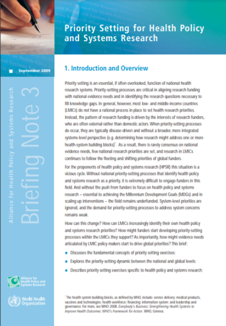 Priority Setting For Health Policy And Systems Research