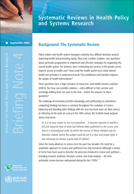 Systematic reviews in health policy and systems research