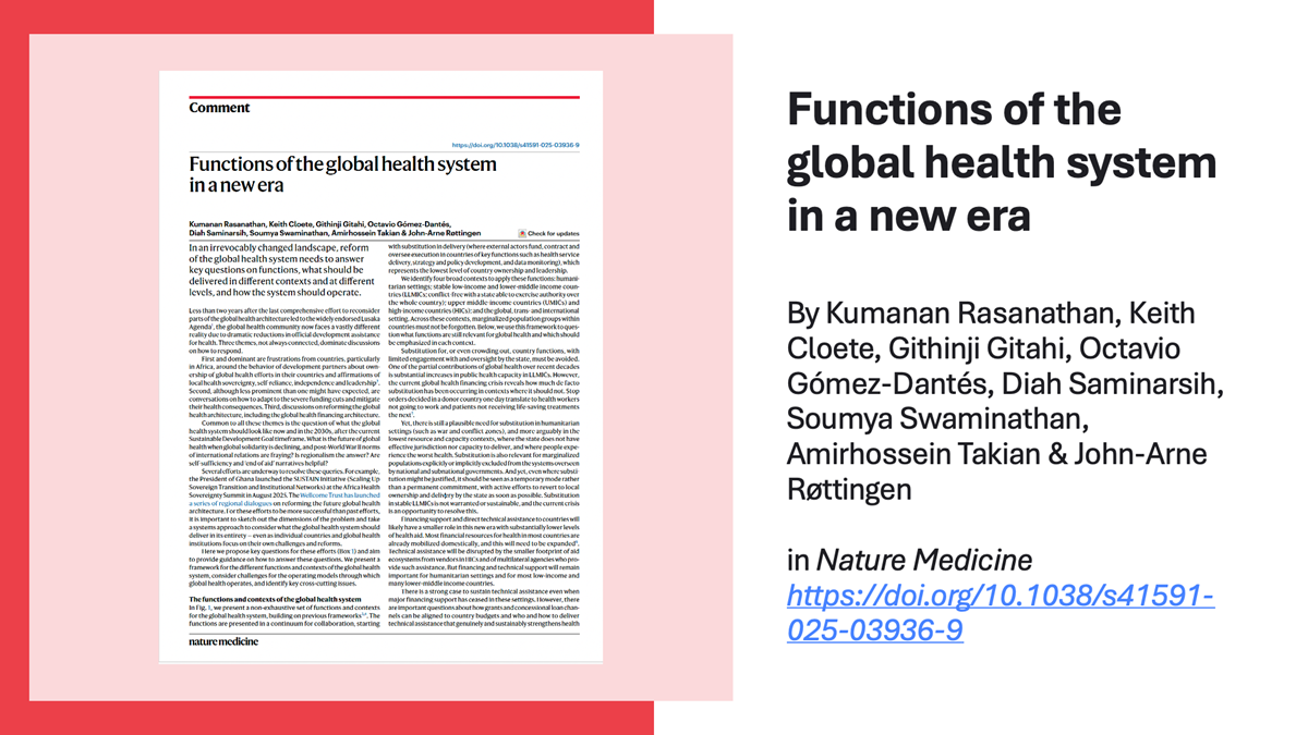 What are the functions the global health system should deliver and where?